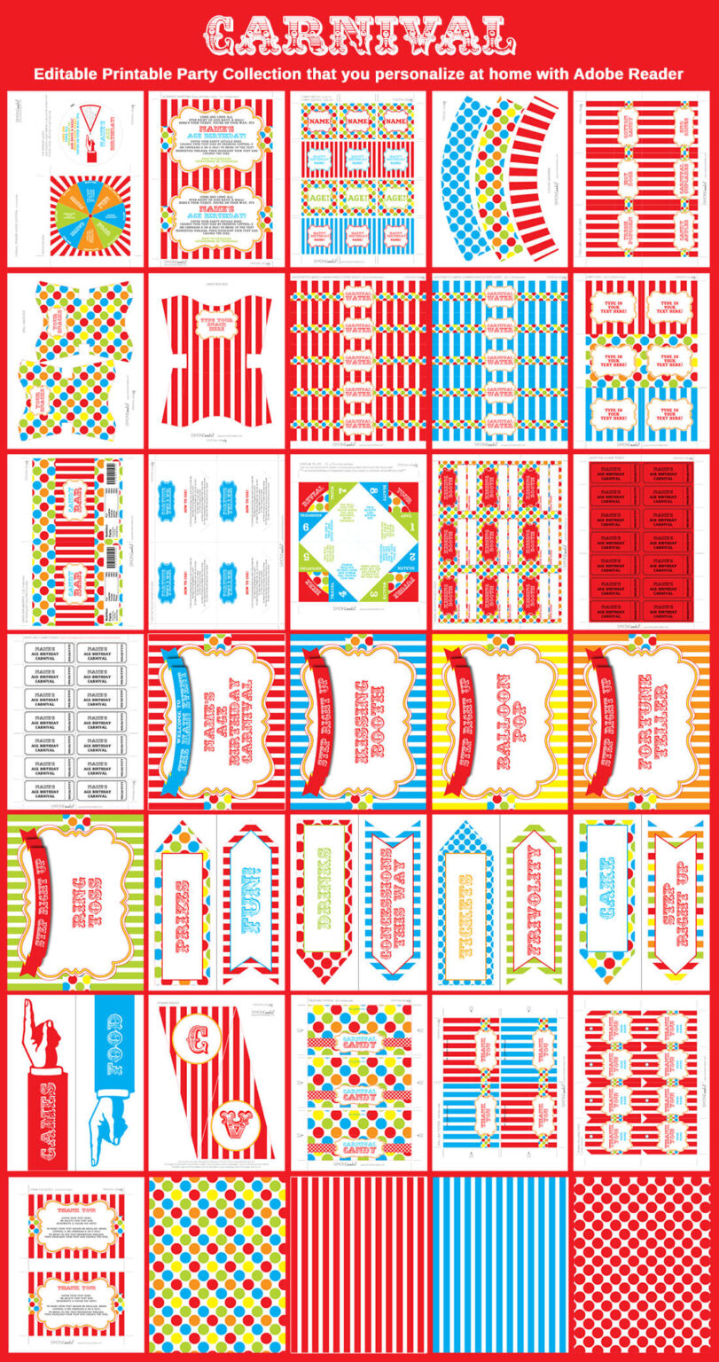 Carnival Party Printables Circus Party Printables Decoration Templates ...