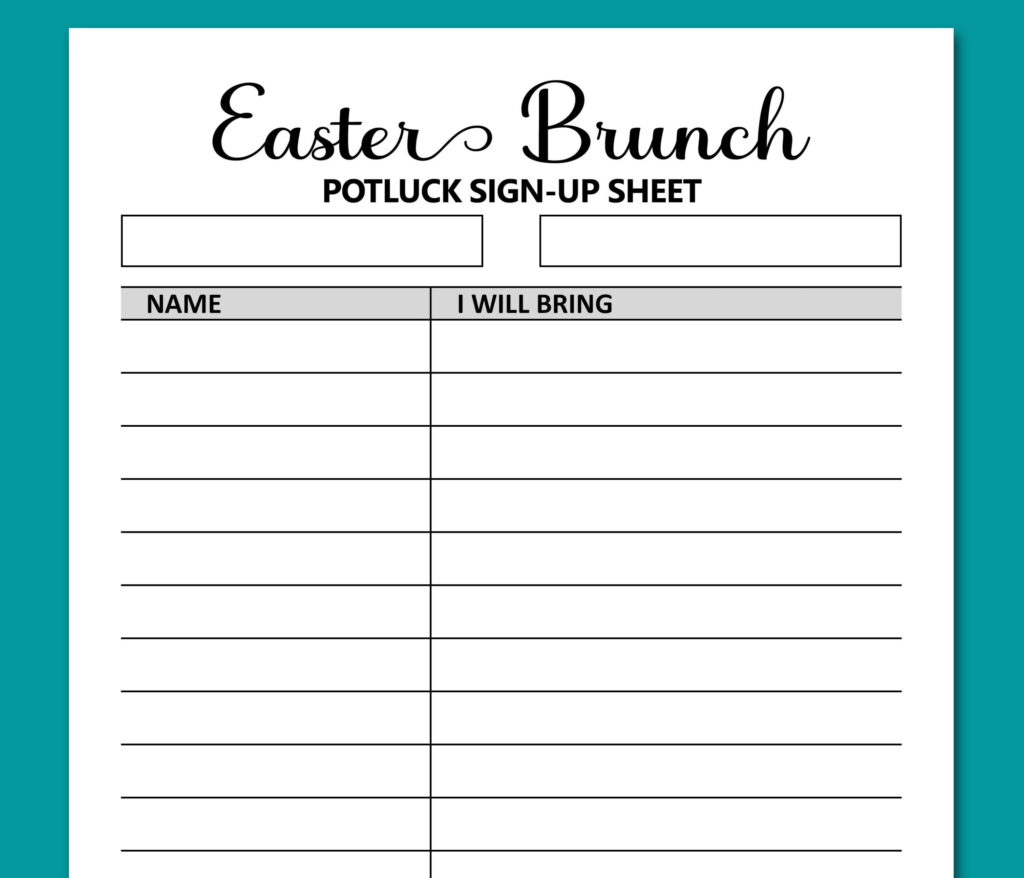 Easter Potluck Sign Up Sheet Free Printable | Gerald Printable